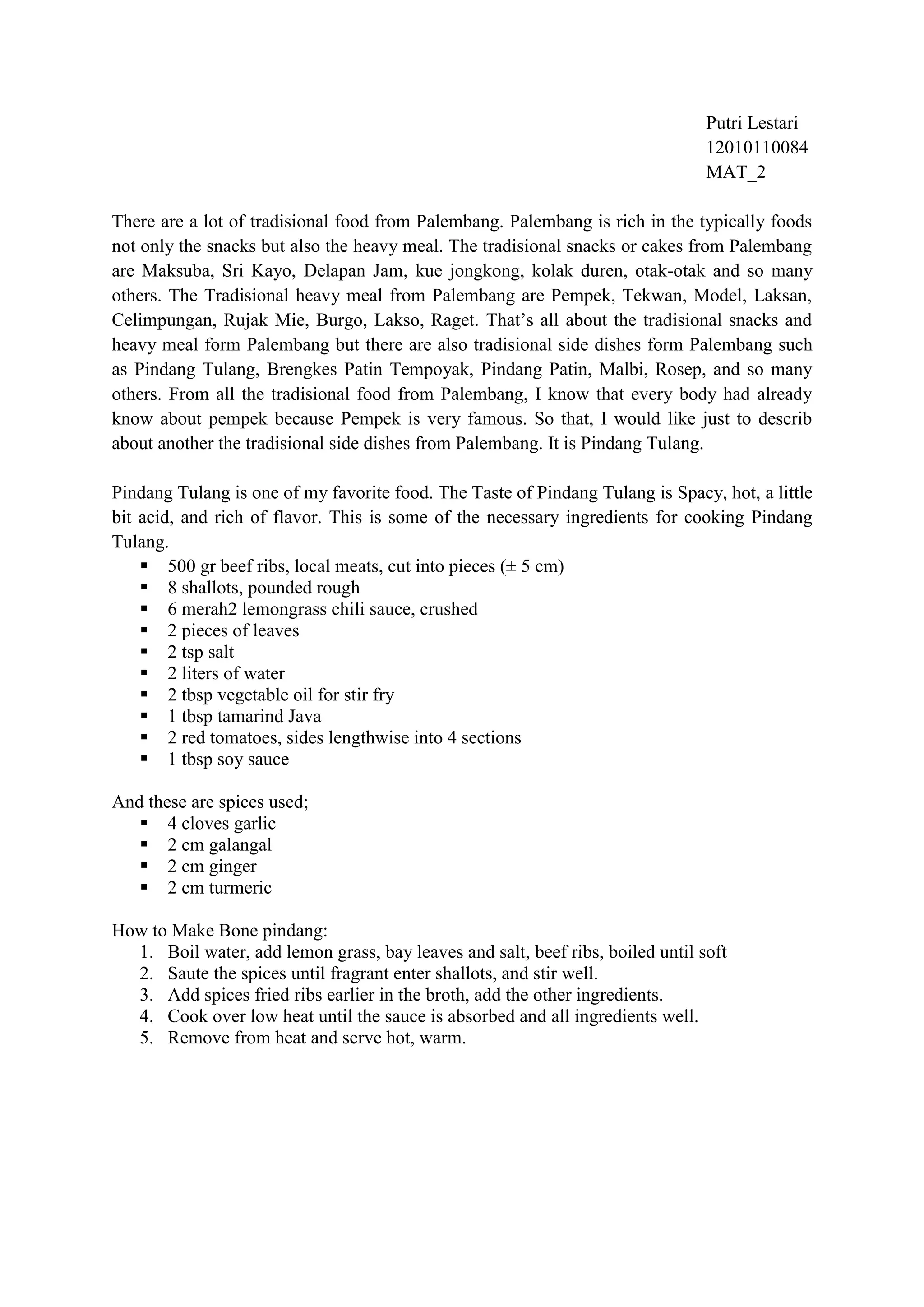 How to cook "Pindang Tulang" the traditional food from Palembang | PDF