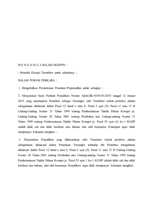 Analisis Putusan praperadilan kasus budi gunawan oleh hakim sarpin ...