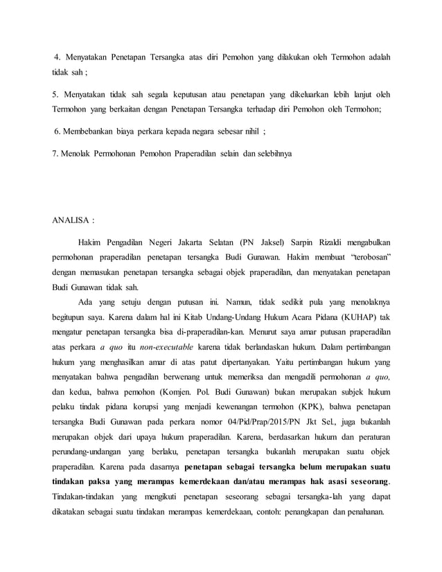 Analisis Putusan praperadilan kasus budi gunawan oleh hakim sarpin ...