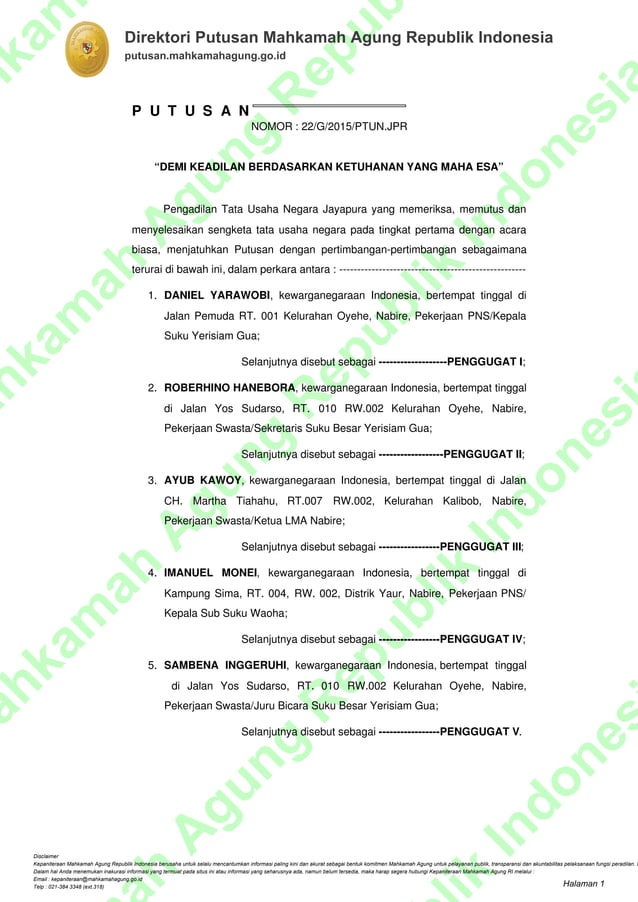 Putusan MA PTUN Tergugat PT Nabire Baru | PDF