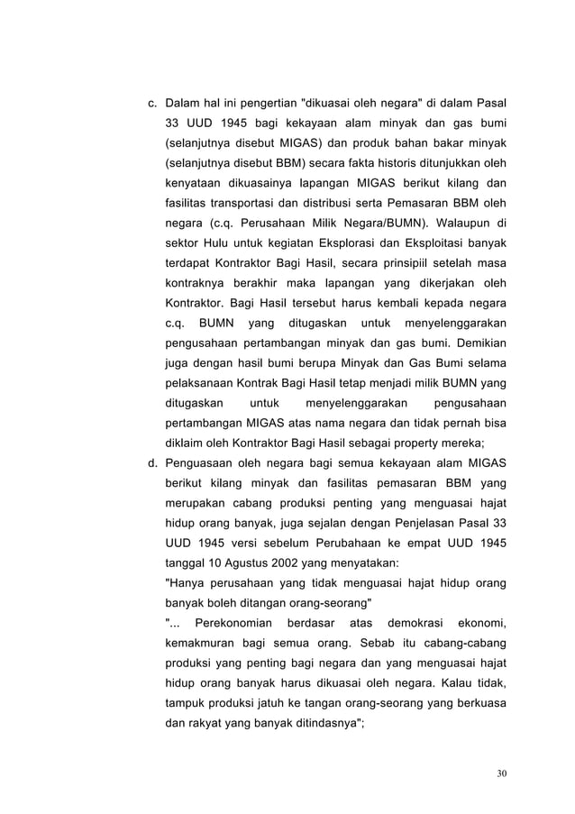 Kumpulan Putusan Uji Materi UU 22/2001 tentang Minyak dan Gas Bumi | PDF