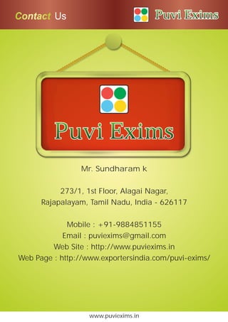 Puvi Exims Tamil Nadu India | PDF