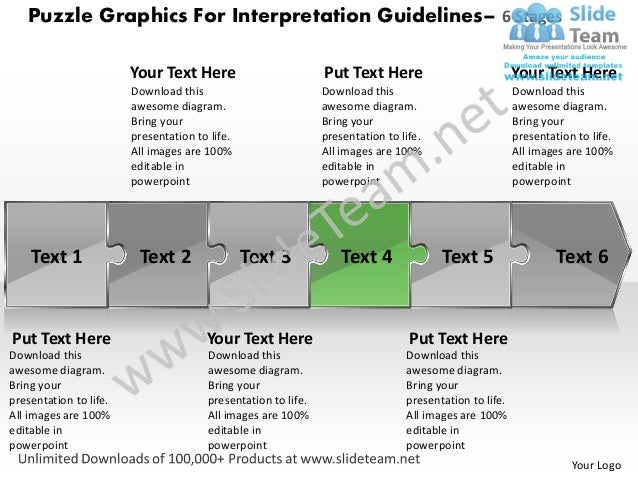 Puzzle graphics for interpretation guidelines 6 stages flow chart bus…