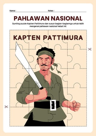 Puzzle Pahlawan Nasional Lembar Kerja Aktivitas Permainan Krem ...