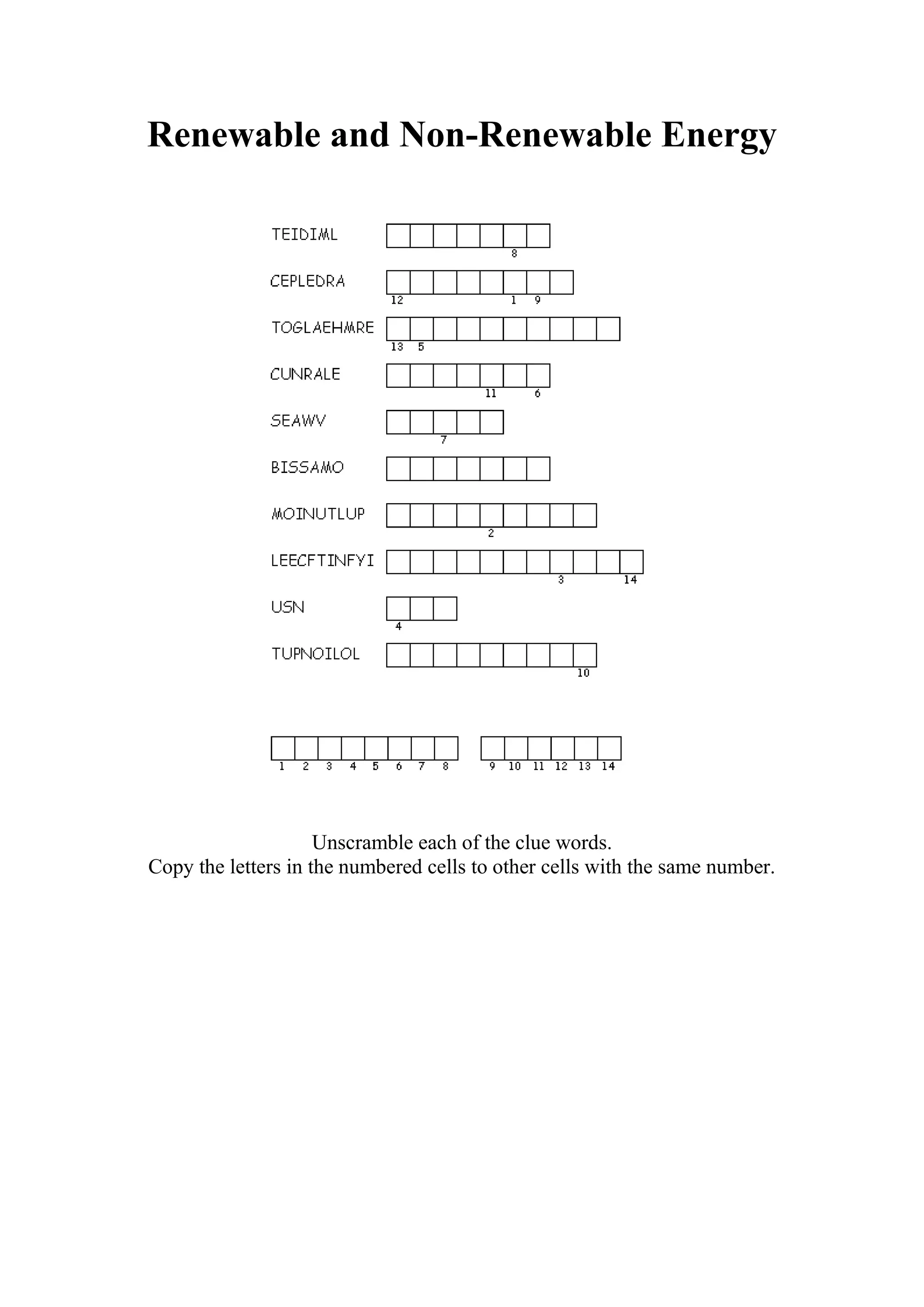 PUZZLES RENEWABLE & NON-RENEWABLE ENERGY | DOCX