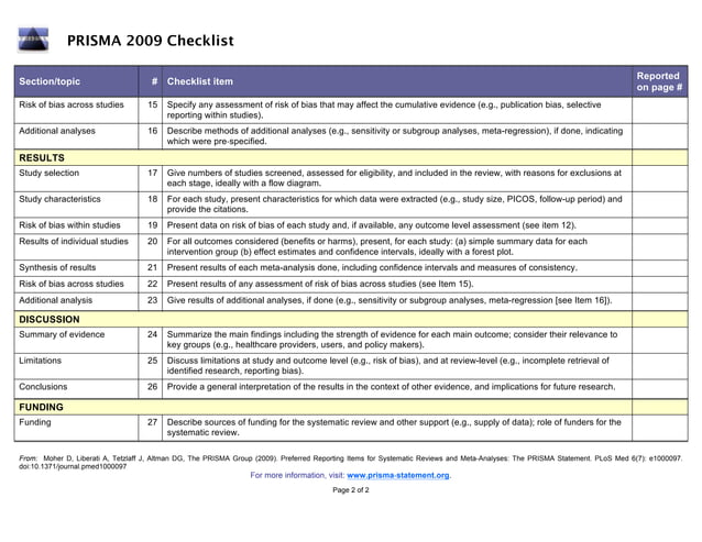 PRISMA 2009 Checklist | PDF | Technology & Computing