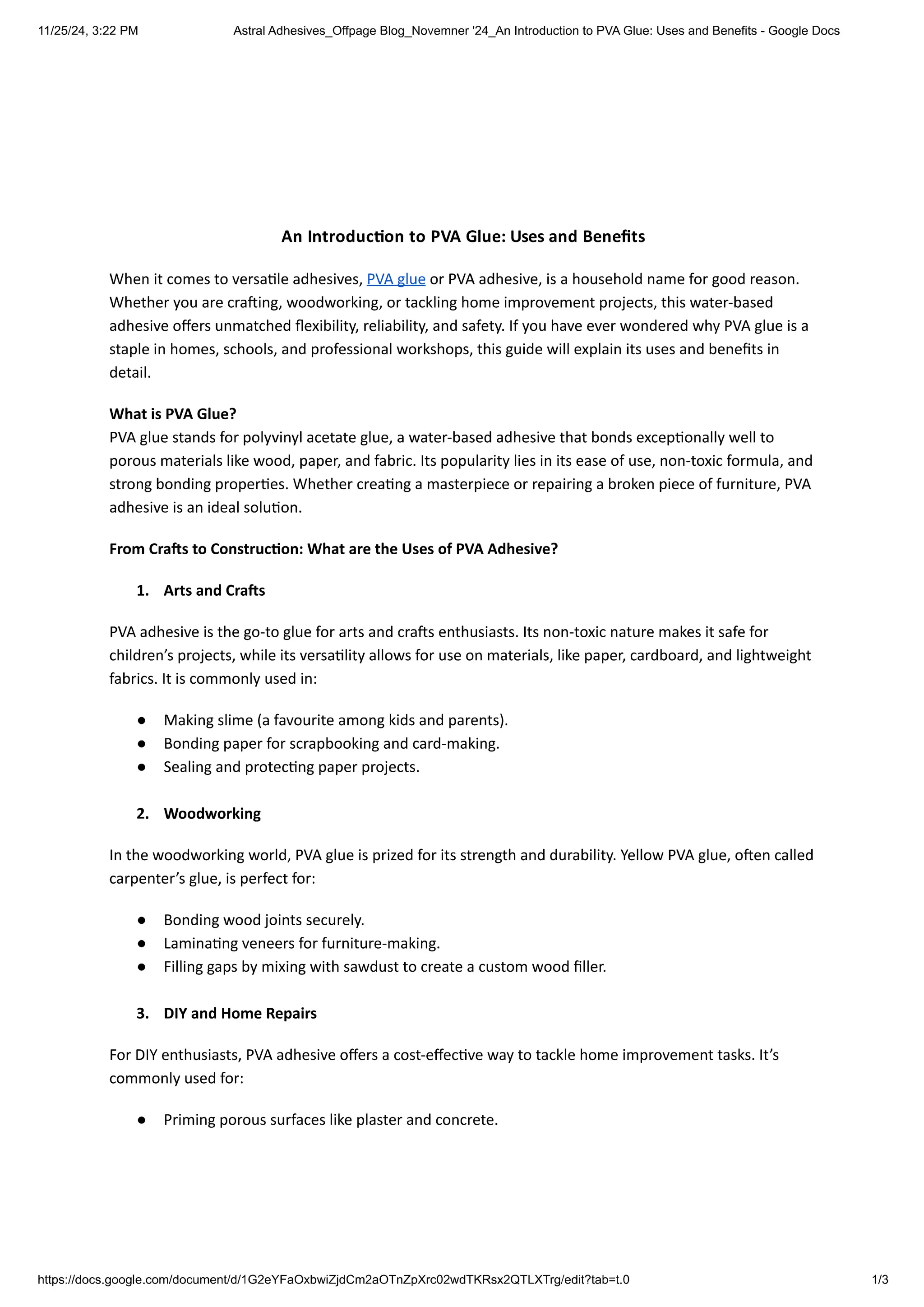 An Introduction to PVA Glue: Uses and Benefits | PDF