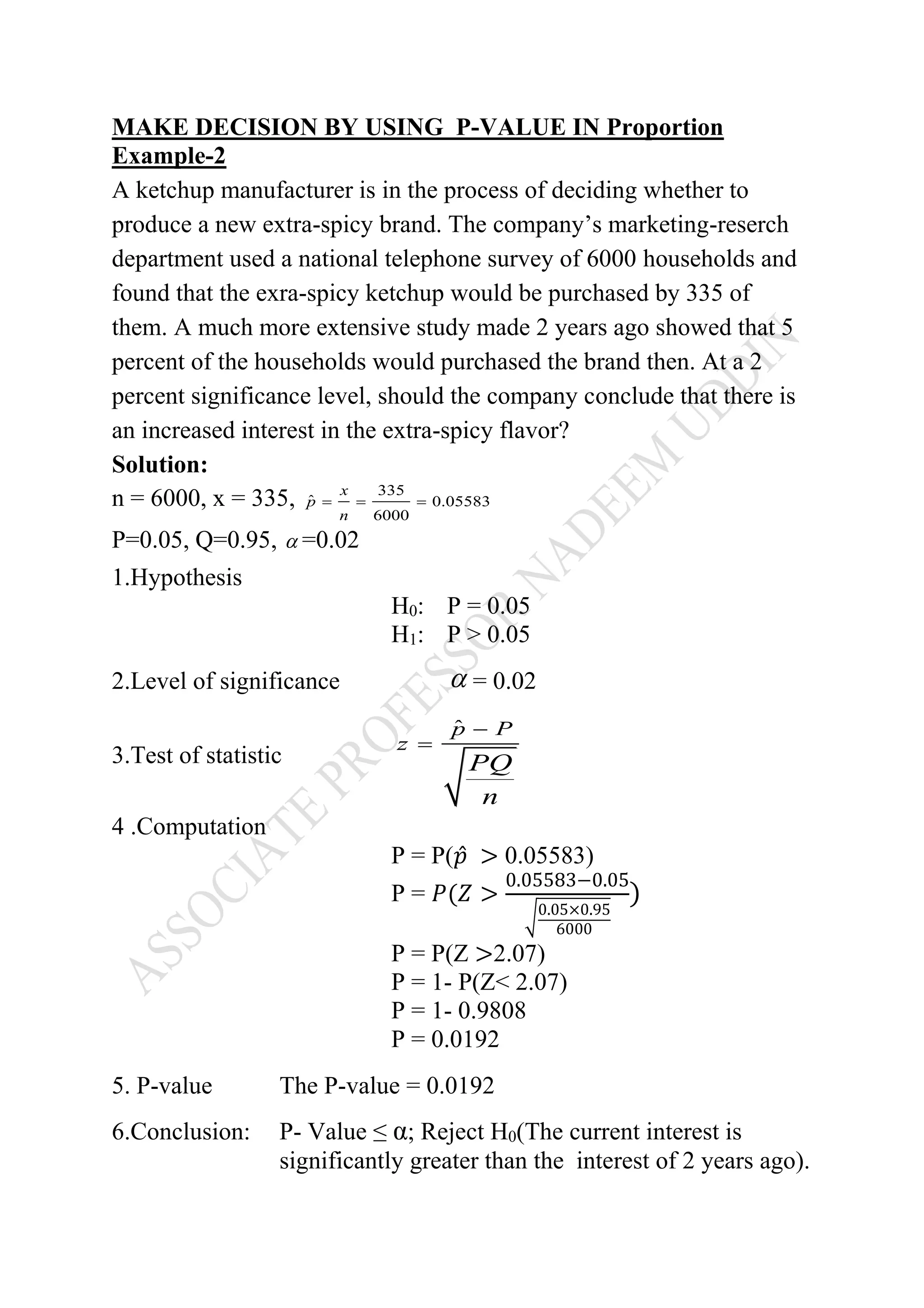P value in proportion | PDF