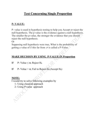 P value in proportion | PDF