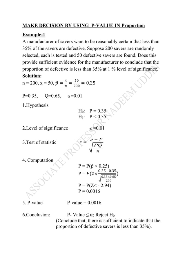 P value in proportion | PDF