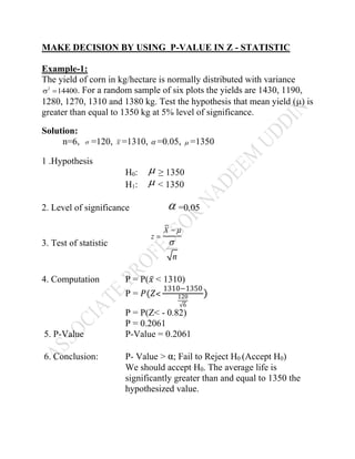 P value in z statistic | PDF