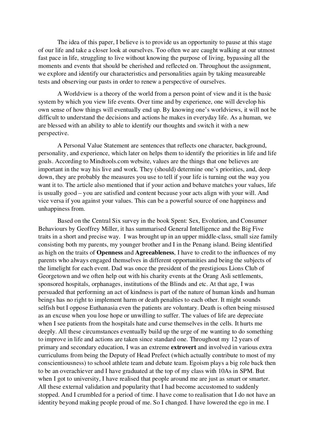 Personal Values Statement Personal Values Statement
