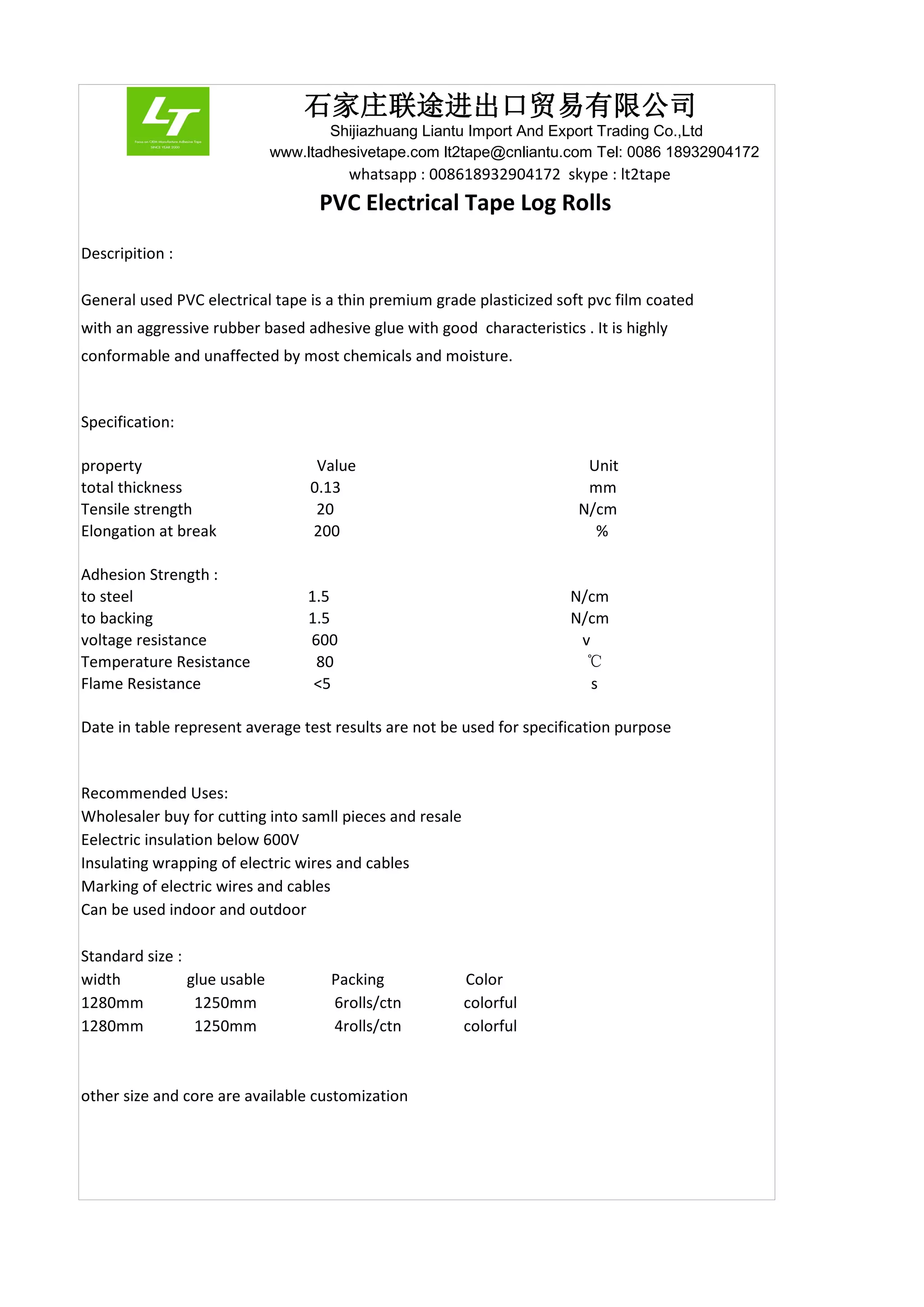 Pvc electrical tape log roll | PDF