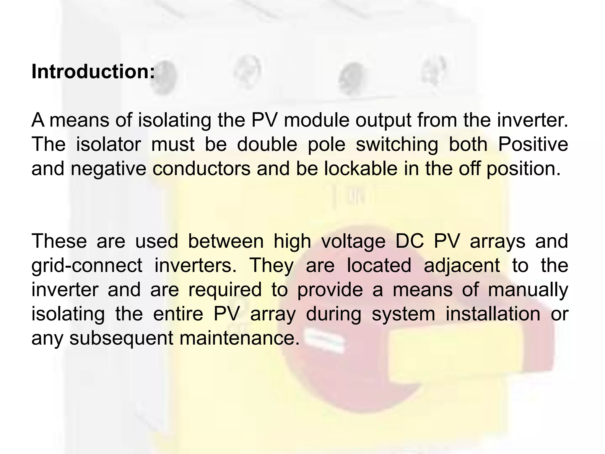 Pv connections dc-isolators | PPTX