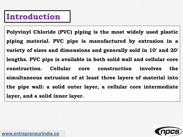 PVC Pipes Manufacturing Project. Production of Polyvinyl Chloride (PVC ...