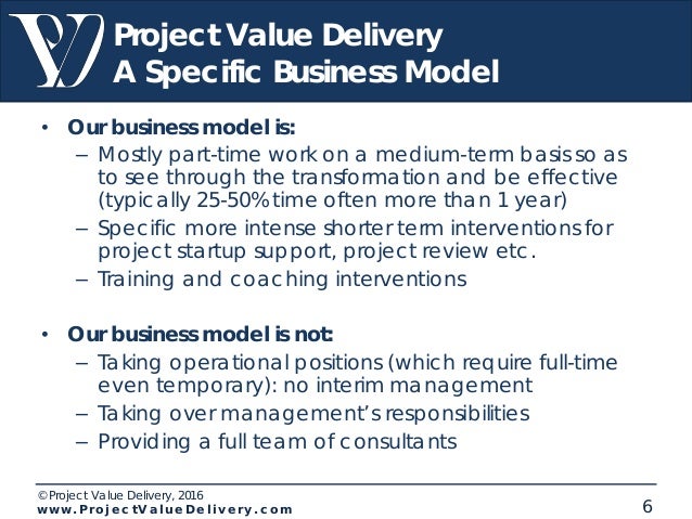 Project Value Delivery methodology and interventions