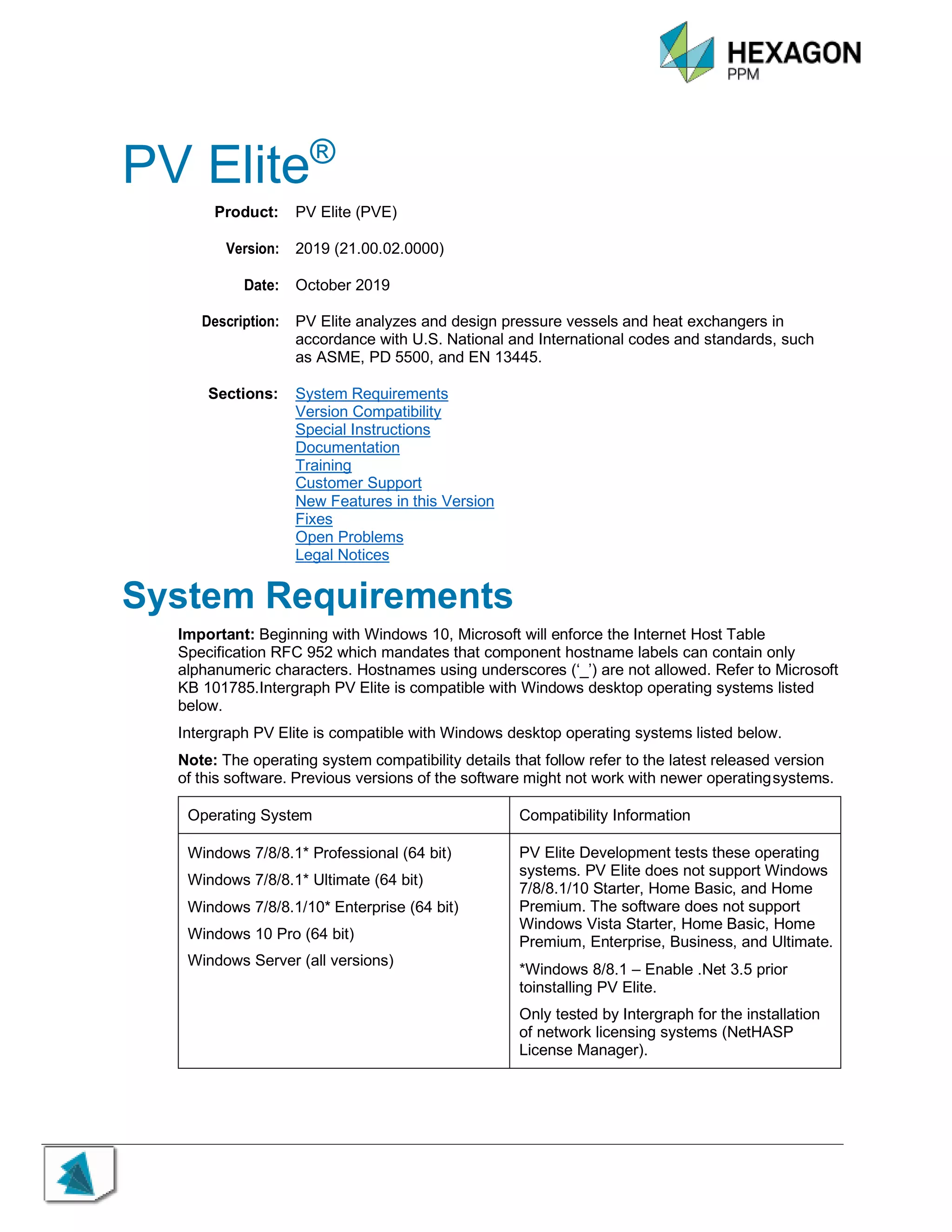 PV Elite 2019 Service Pack 2 (Version 21.00.02.0000). | PDF