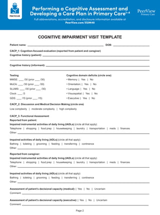 Facilitating Cognitive Assessment In Primary Care For The Timely