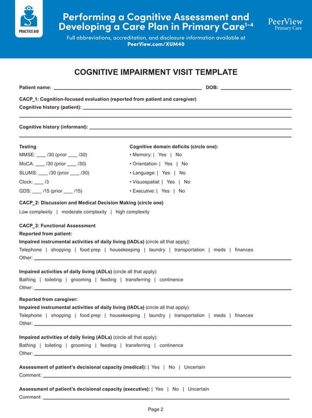Facilitating Cognitive Assessment in Primary Care for the Timely ...