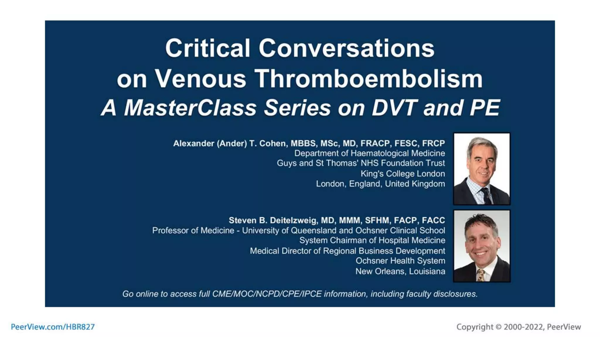 Critical Conversations on Venous Thromboembolism: A MasterClass Series ...