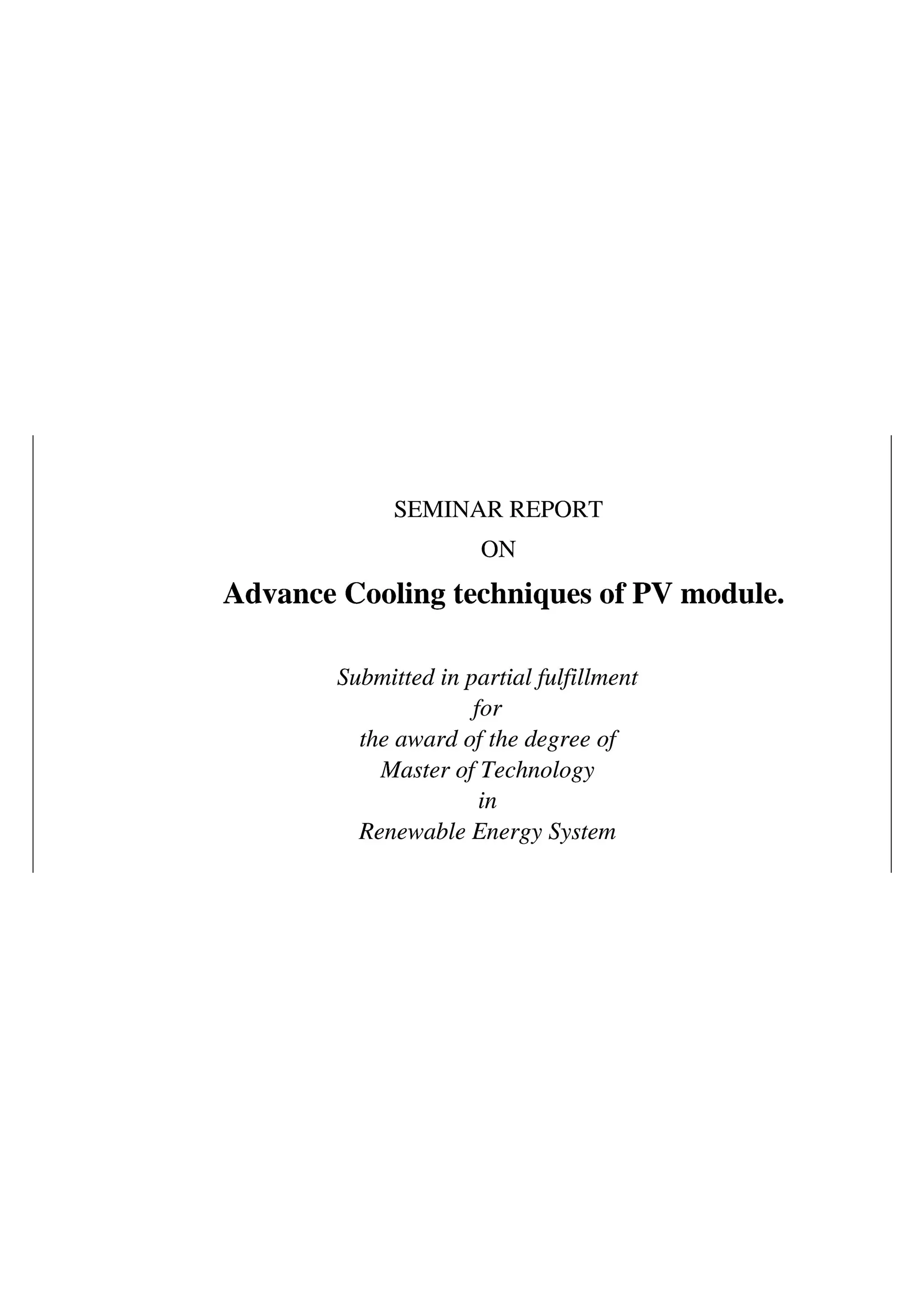Advance Cooling techniques of PV module. (Seminar report) | PDF