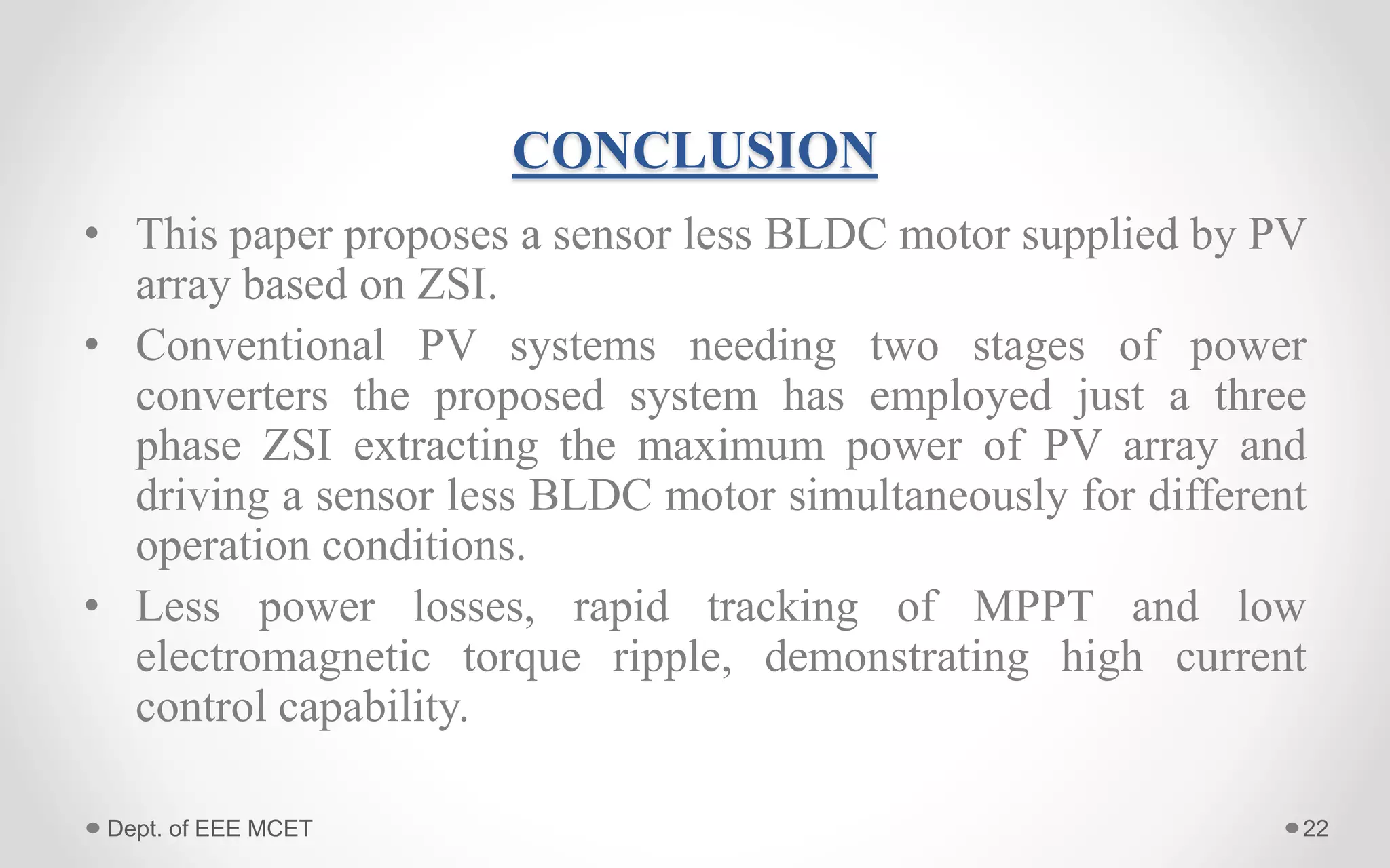Pv power system based mppt z source inverter to supply bldc motor | PPTX