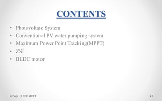 Pv power system based mppt z source inverter to supply bldc motor | PPTX