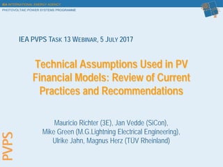 Technical Assumptions Used in PV Financial Models: Review of Current Practices and ...