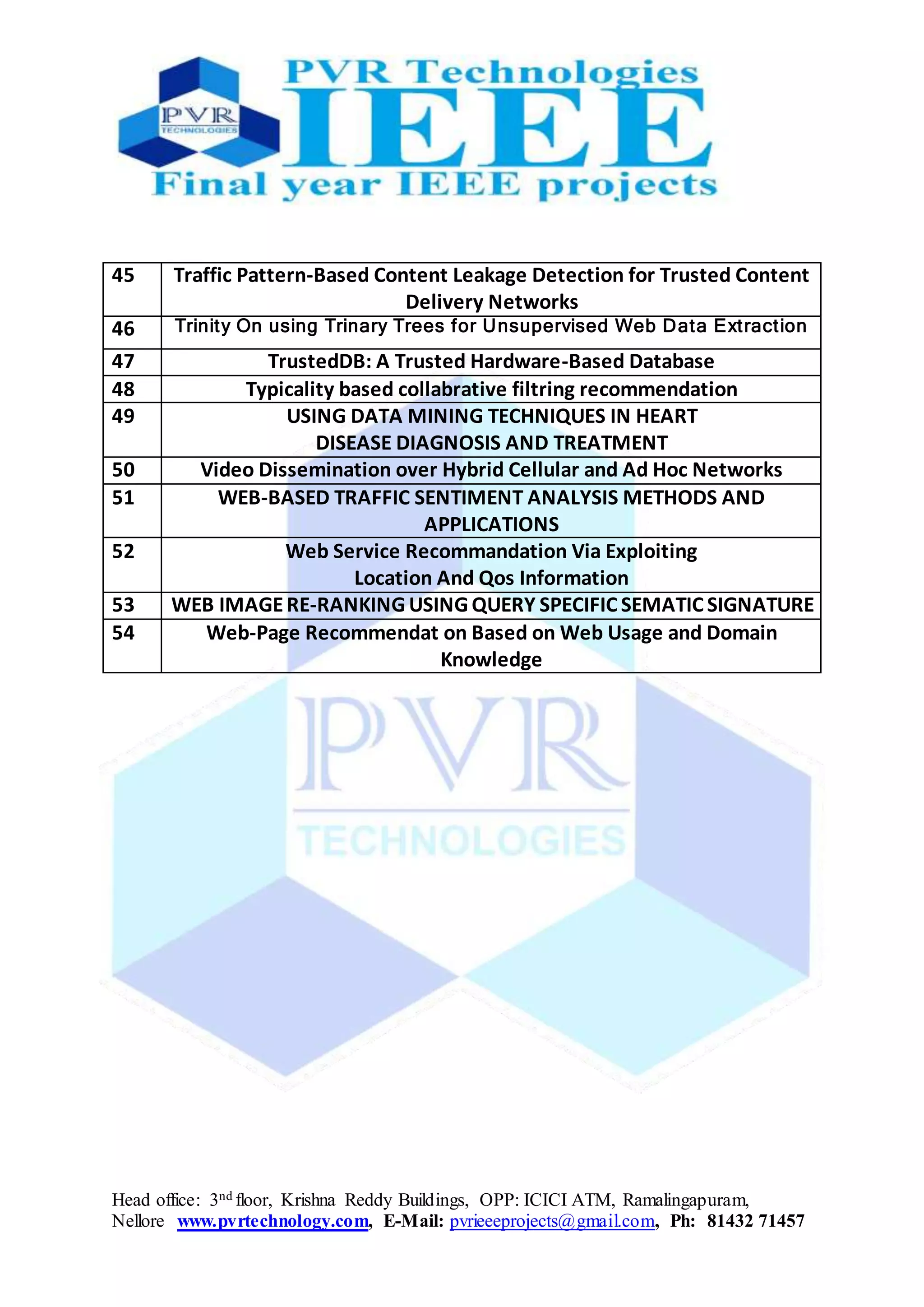 Pvr technologies 2014 java ieee project titles | DOCX | Databases | Computer Software and ...