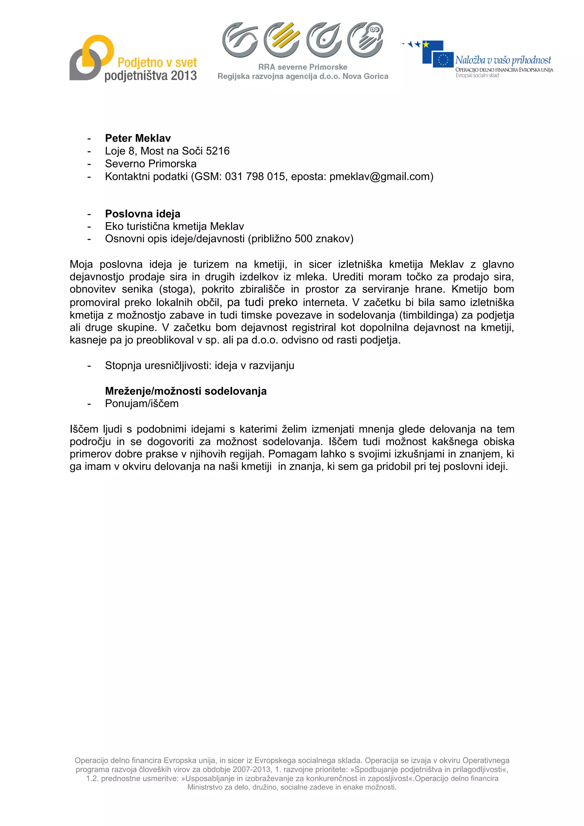 PVSP 2013 Severna Primorska: predstavitev – Peter Meklav | PDF