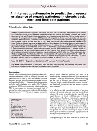 An Internet questionnaire to predict the presence or absence of organic ...