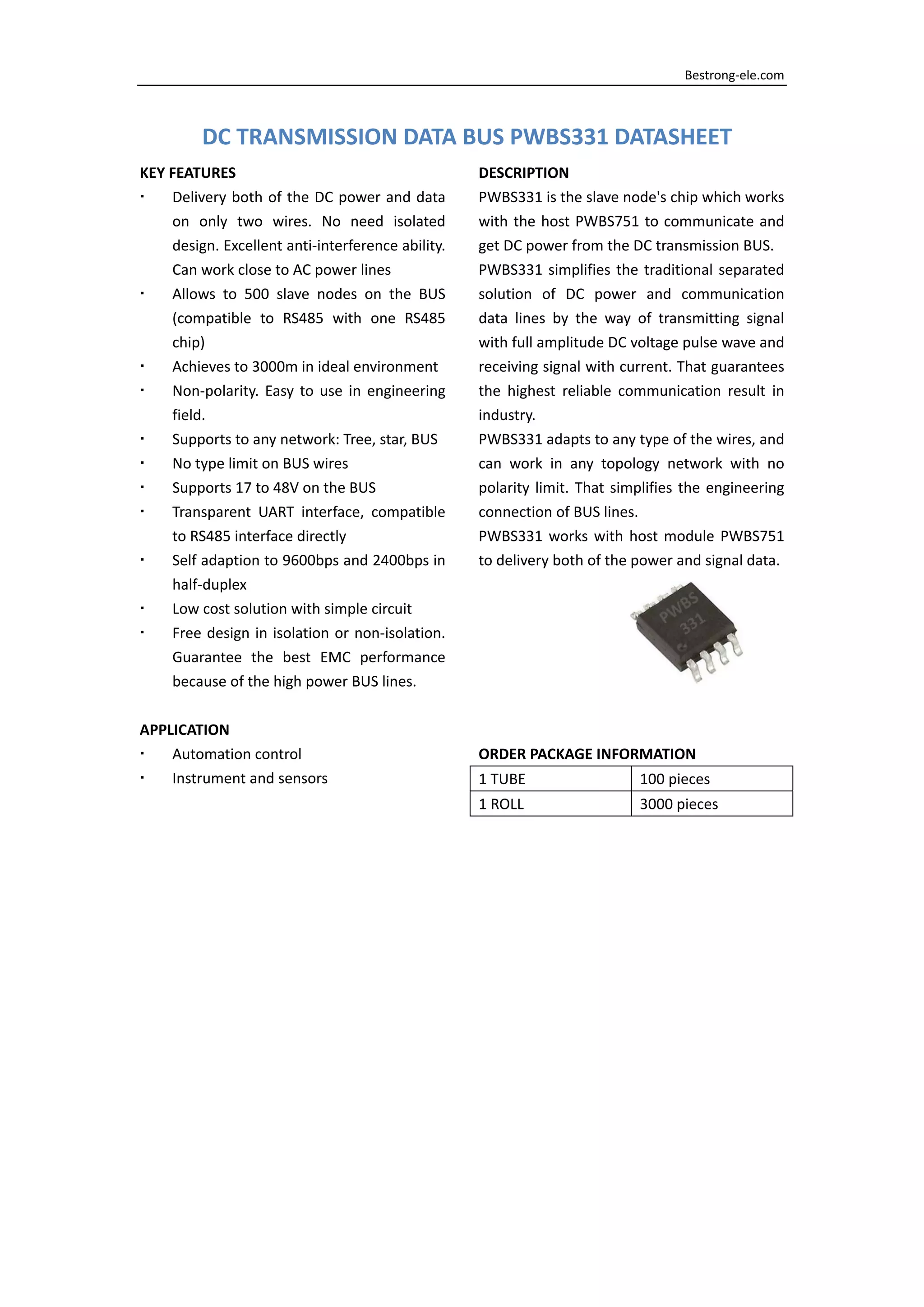 PWBS331 DC transmission data bus chip, DC power line communication ...