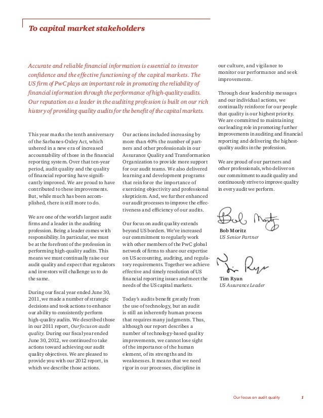 Recommendation Pwc Audit Quality Report Statement Of Financial ...