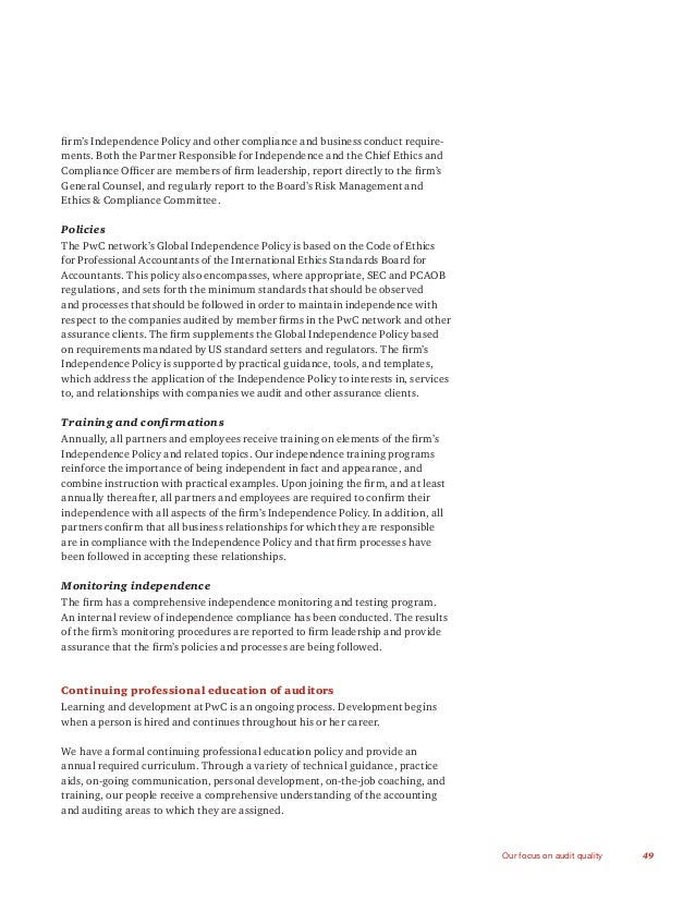 Recommendation Pwc Audit Quality Report Statement Of Financial ...