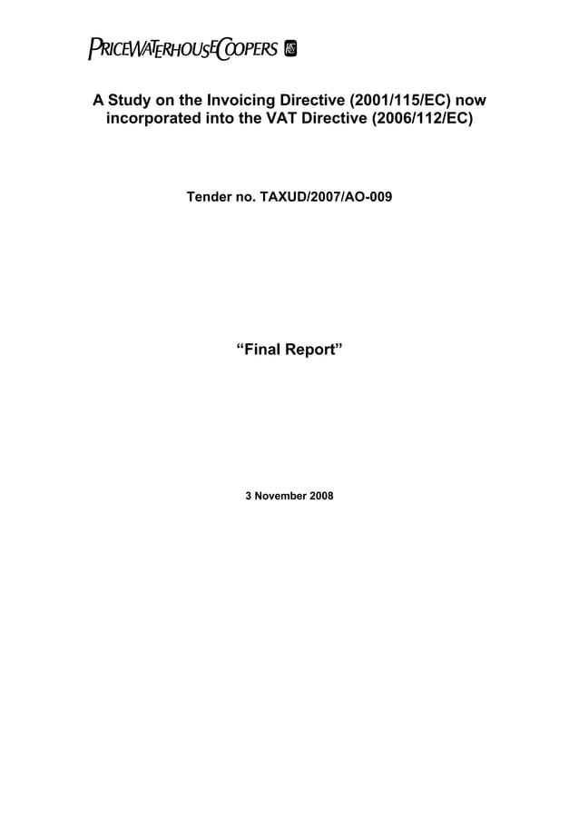 Pwc Study Invoicing Directive Vat Final Report | PDF Pwc Study Invoicing Directive Vat Final Report | PDF