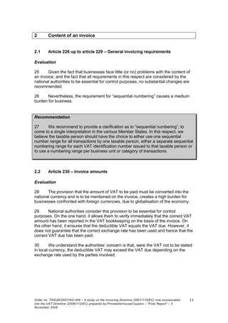 Pwc Study Invoicing Directive Vat Final Report | PDF