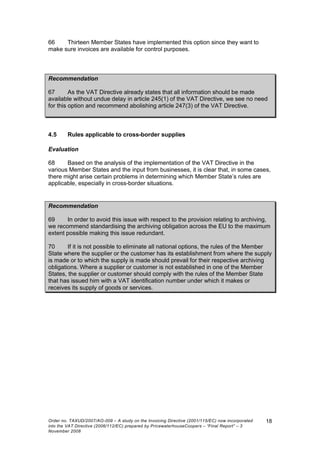 Pwc Study Invoicing Directive Vat Final Report | PDF