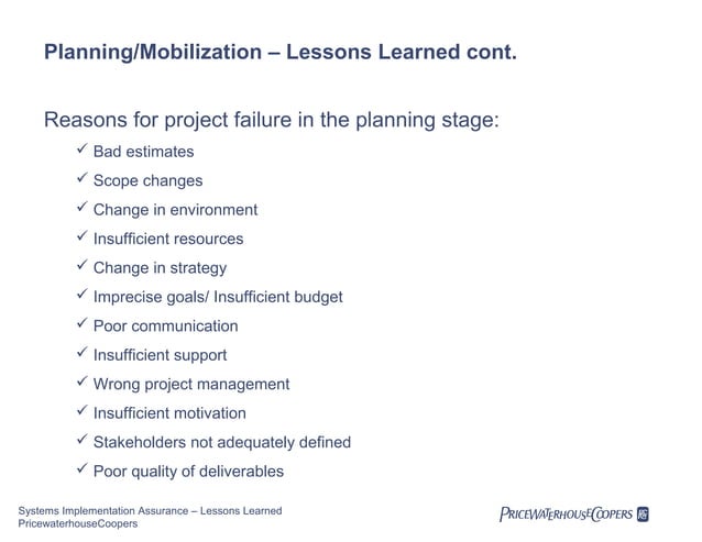 Pwc systems-implementation-lessons-learned | PPT