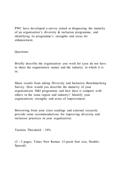 PWC have developed a survey aimed at diagnosing the maturity of | PDF