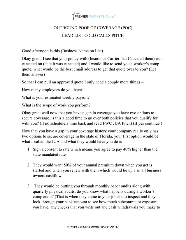 Pwc outbound poc lead list cold calls pitch | PDF