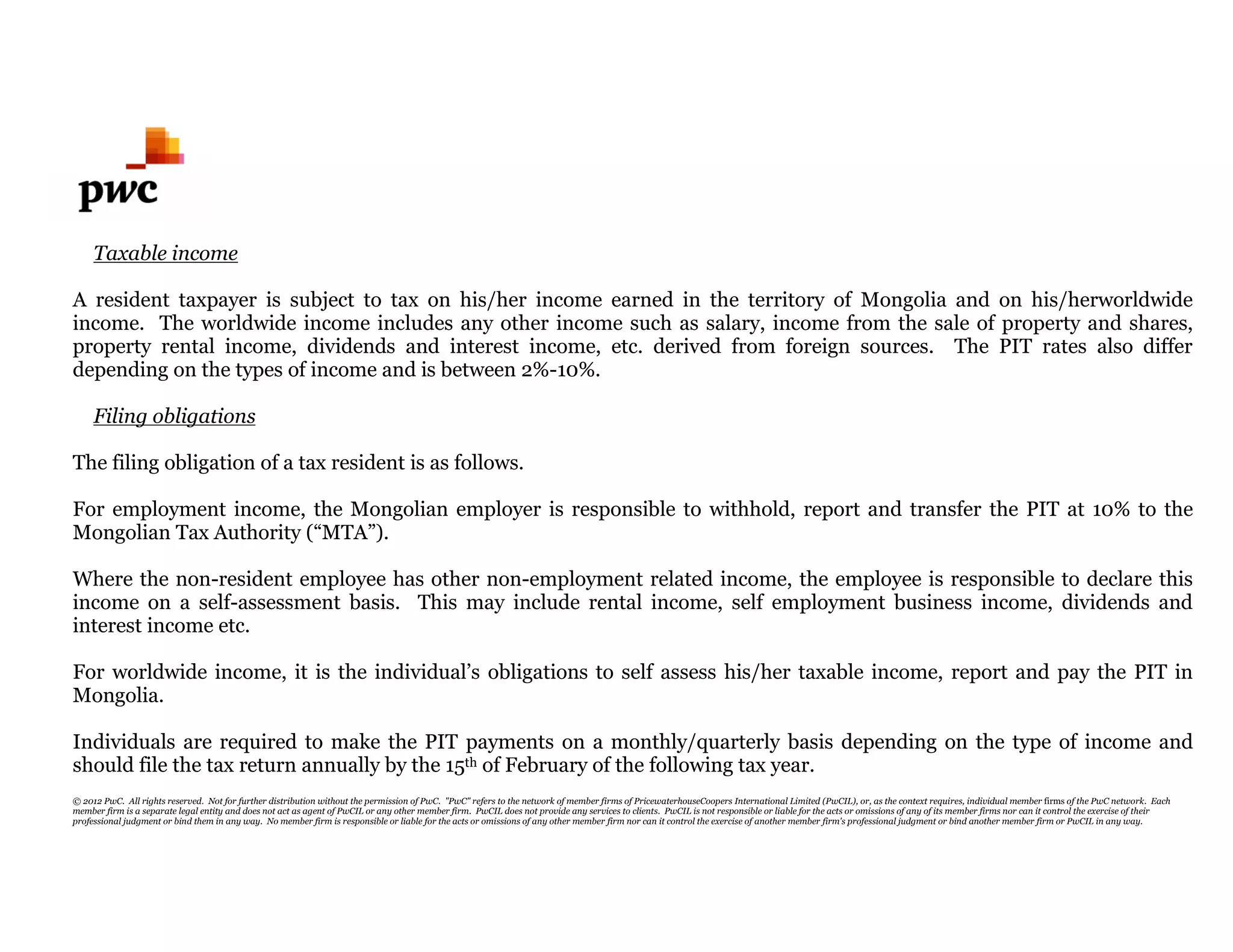 Pwc tax forexpatsinmongolia | PPT