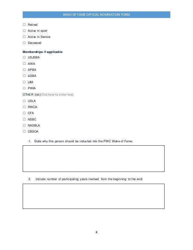 2016 Wake of Fame Official Nomination Form