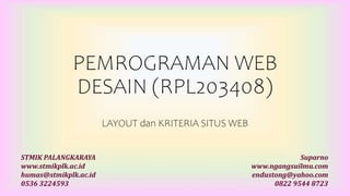 Layout dan Kriteria Situs Web pada Matakuliah Pemrograan Web Desain | PPT