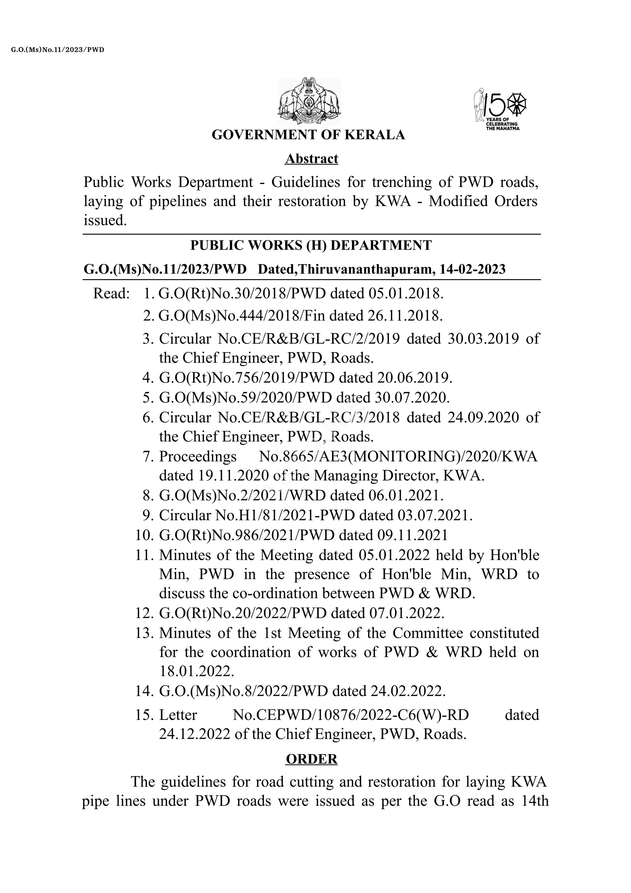 PWD Road cutting Trenching of PWD roads by KWA Modified Guidelines 14. ...