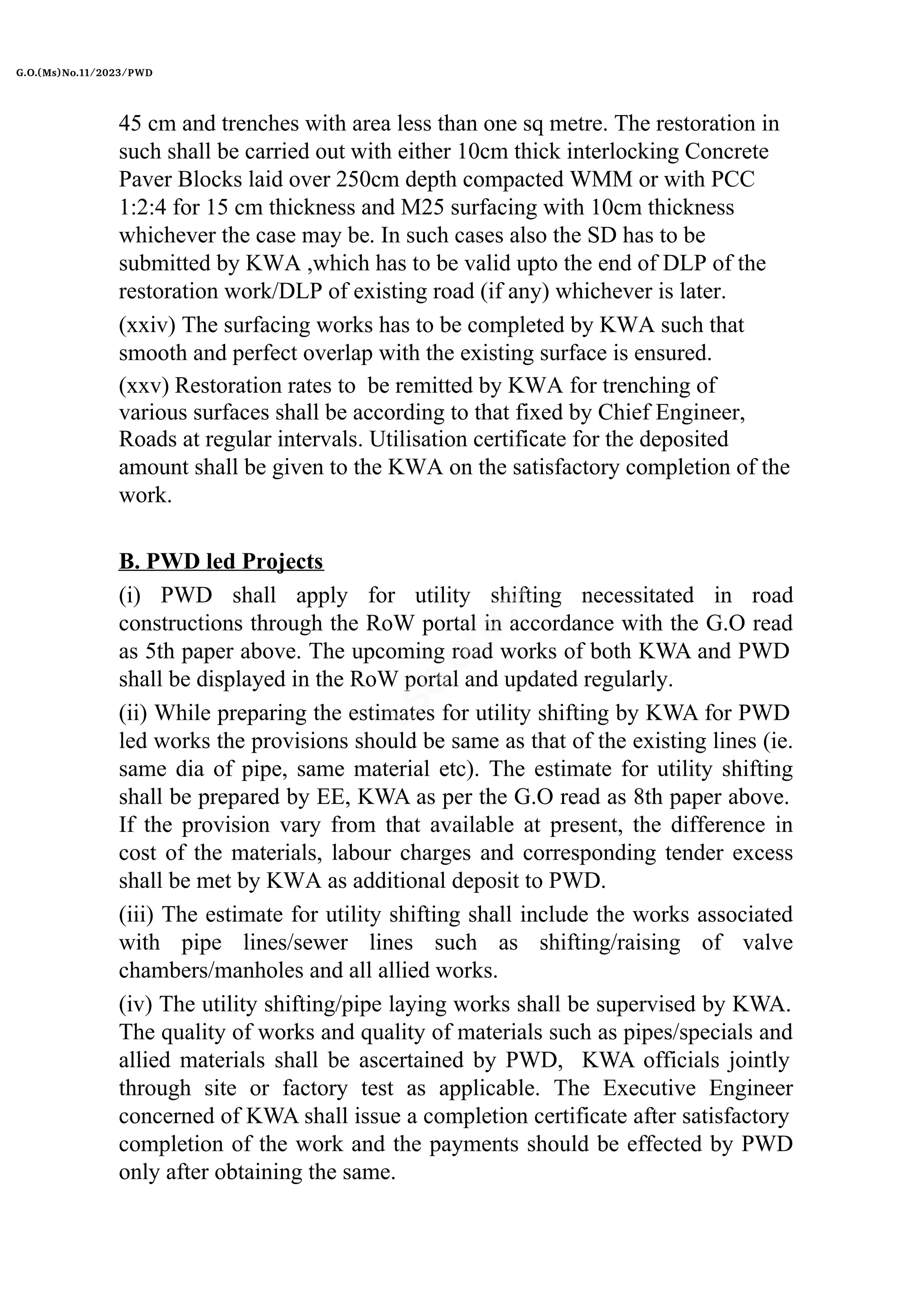PWD Road cutting Trenching of PWD roads by KWA Modified Guidelines 14. ...