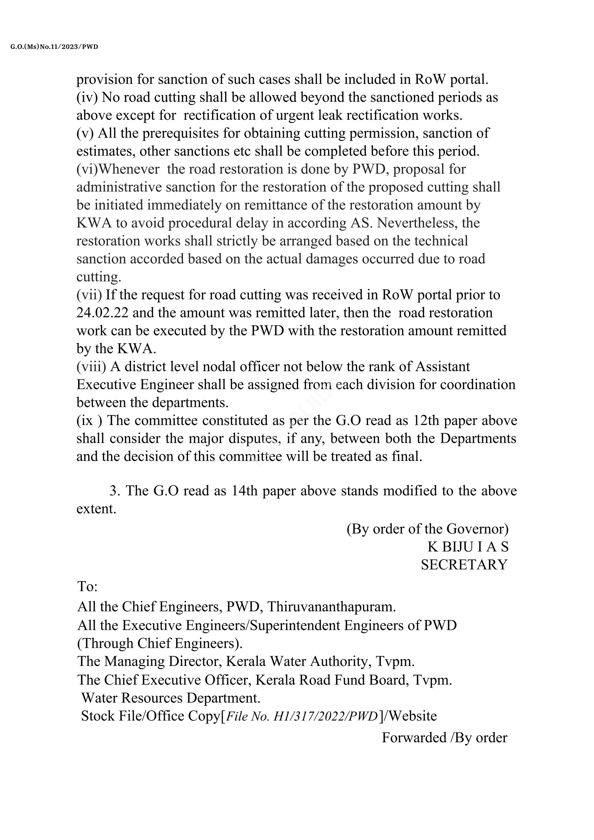 PWD Road cutting Trenching of PWD roads by KWA Modified Guidelines 14. ...