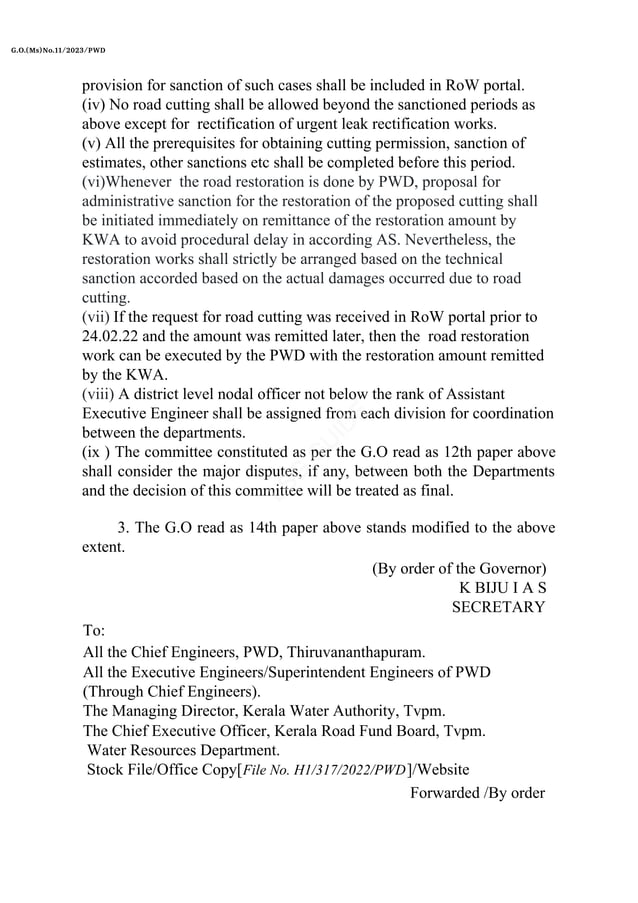 PWD Road cutting Trenching of PWD roads by KWA Modified Guidelines 14. ...