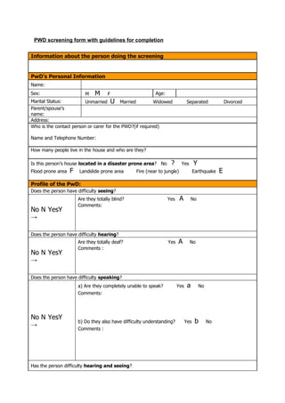 Pwd screening form (blank form) | DOC | Medical Health