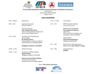 Pwd sensitivity dialogue with media practitioners program of activities ...