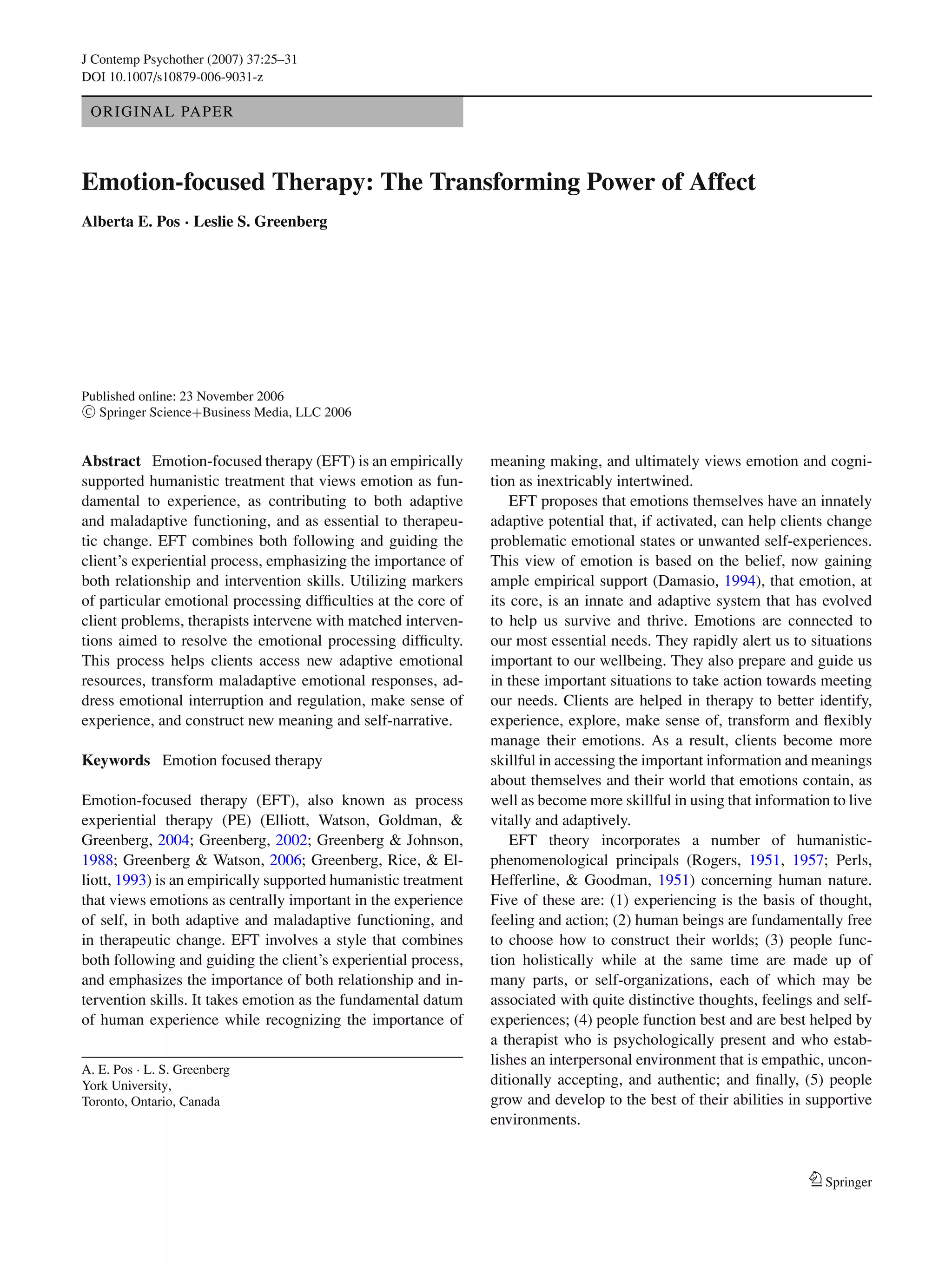 Emotion Focused Therapy | PDF